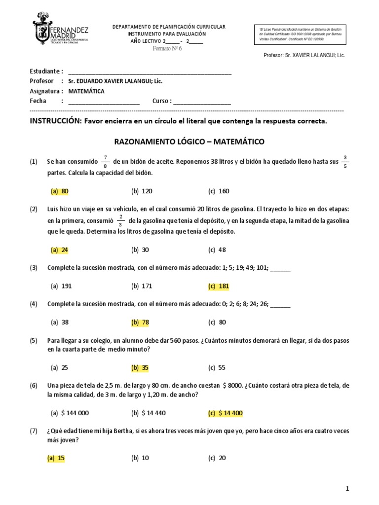 Ejercicios Razonamiento Matematico 1 | PDF