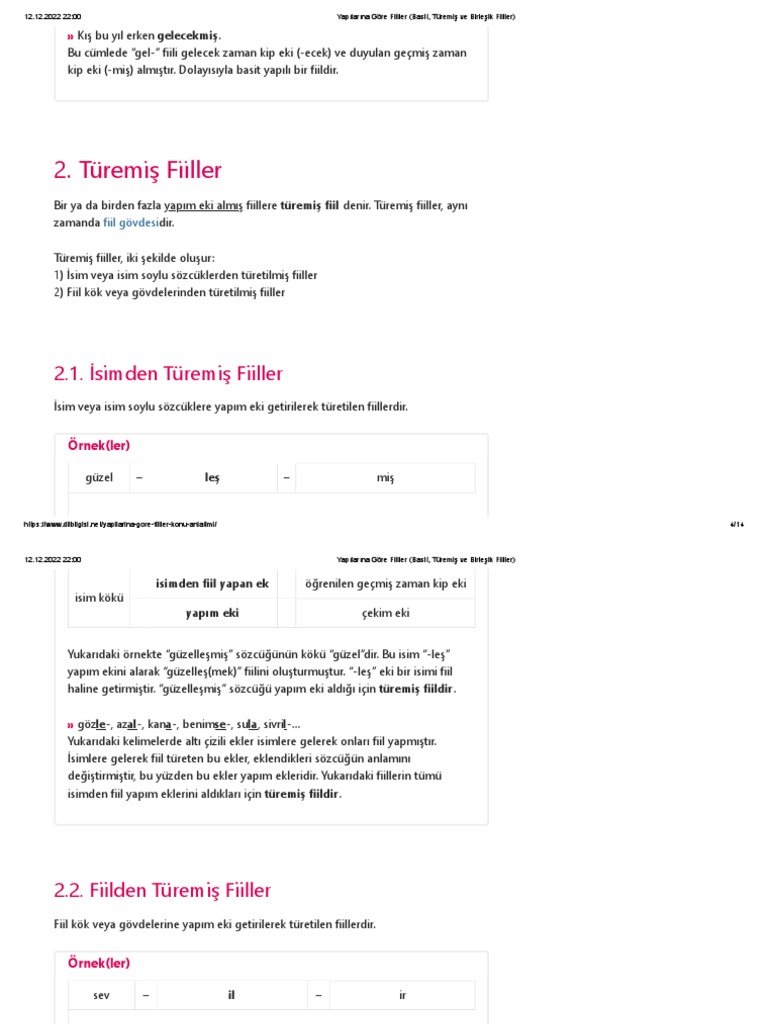 Yapılarına Göre Fiiller (Basit, Türemiş Ve Birleşik Fiiller | PDF