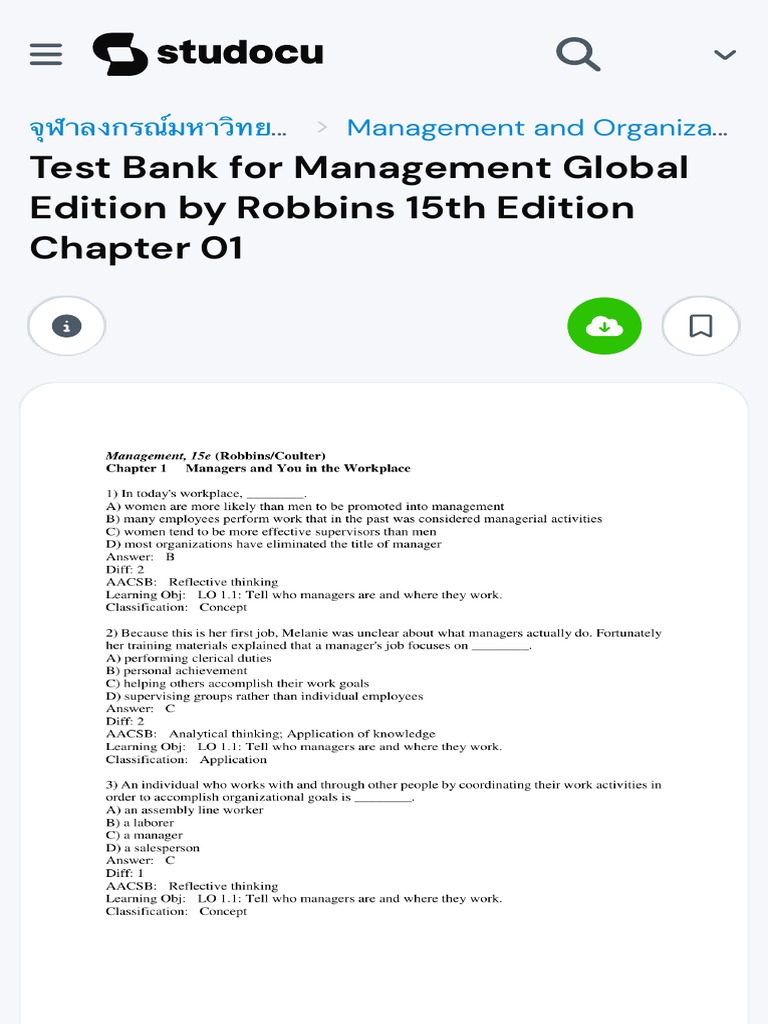 Test Bank: Management 15th Edition | PDF | Self-Improvement