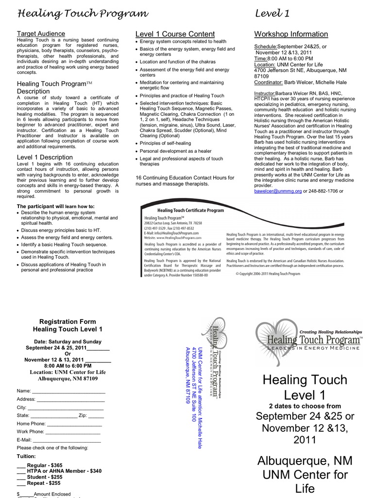Healing Touch Level 1 Training at UNM Center For Life | PDF ...