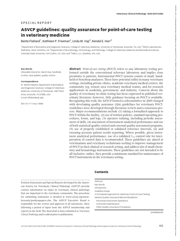 Veterinary Clinical Pathology ASVCP Guidelines Quality Assurance For ...
