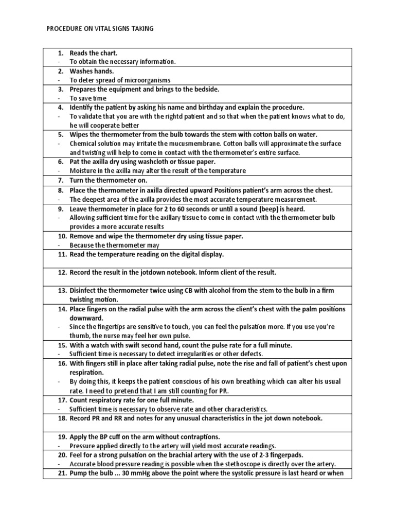 Checklist For Vs | PDF | Blood Pressure | Pulse