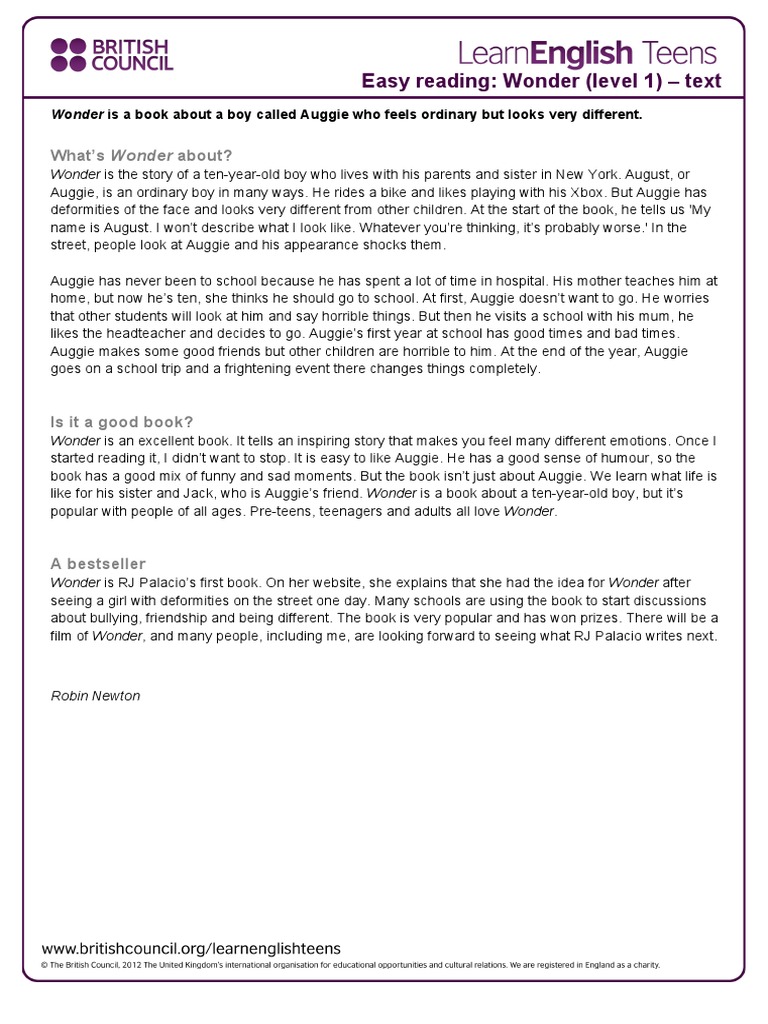 Wonder A2 - Text 0 | PDF | General Fiction