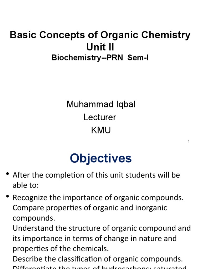 Basic Concepts of Organic Chemistry Unit II | PDF | Organic Compounds ...