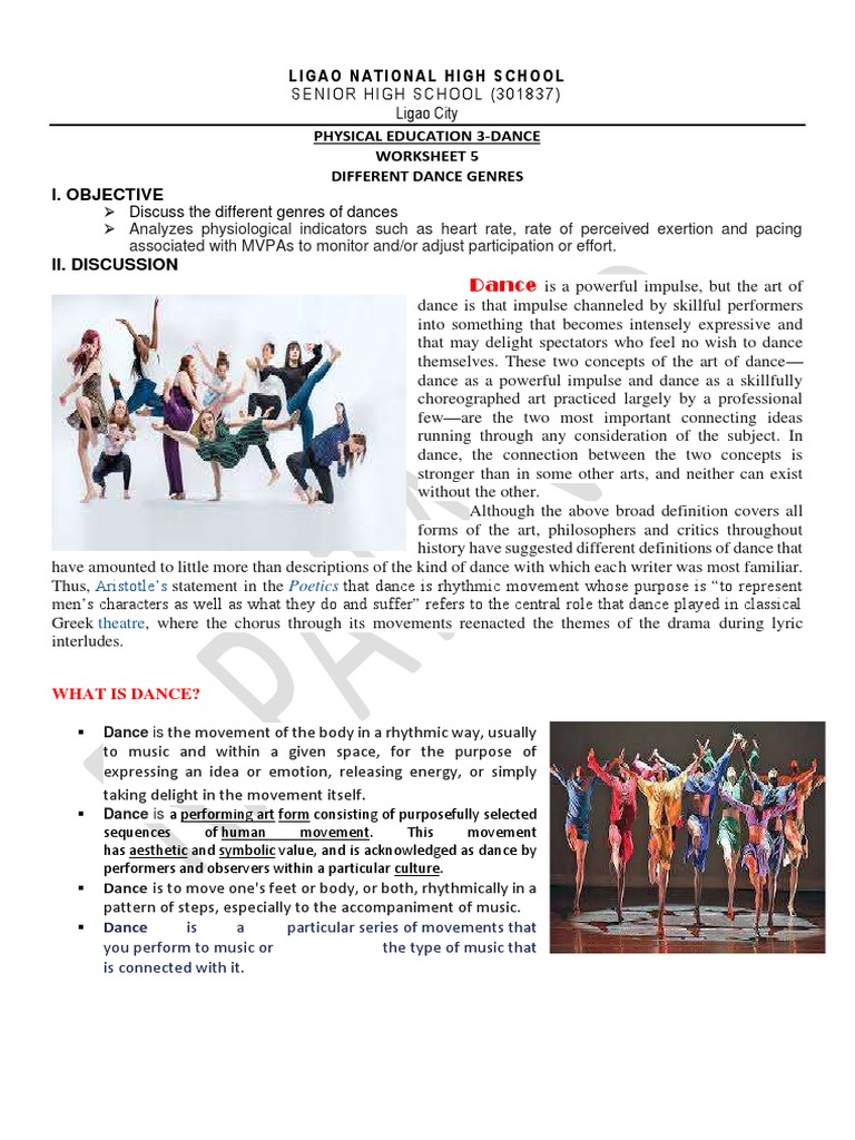 Pe 3 Worksheet 5 | PDF | Dances | Ballet