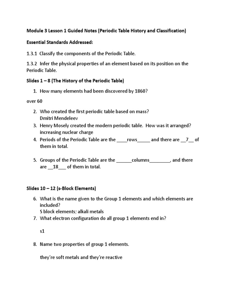 Module Three Lesson One Guided Notes | PDF | Ion | Periodic Table