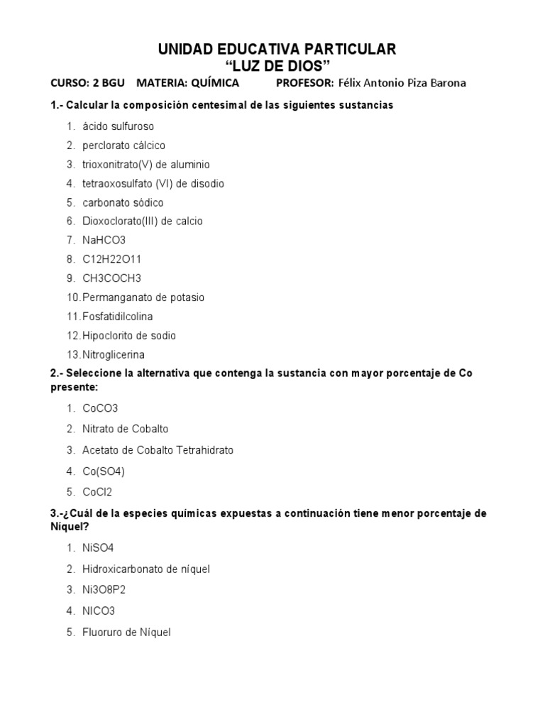Composicion Centesimal | PDF