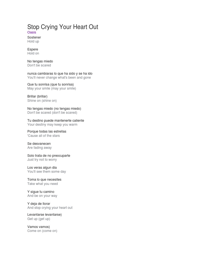 Letra de "Stop Crying Your Heart Out" | PDF
