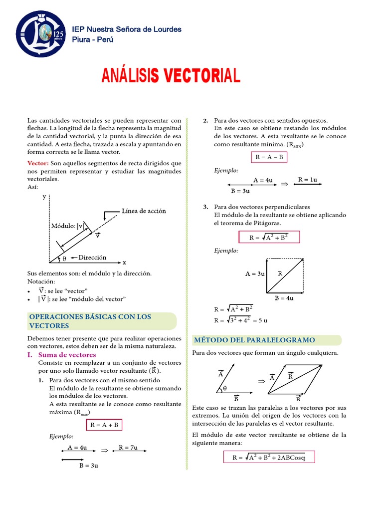 Operaciones Basicas Con Los Vectores 5to Sec | PDF | Vector Euclidiano | Geometría