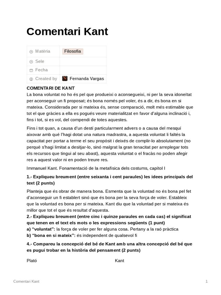 Comentari Kant | PDF