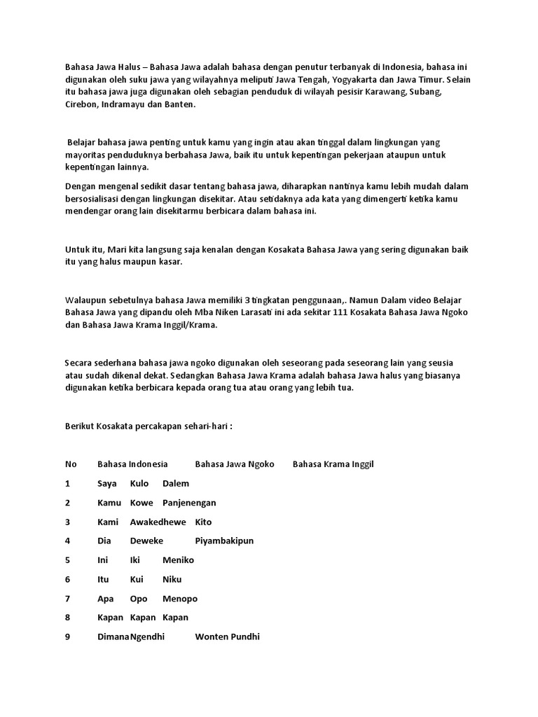 Belajar Jawa Halus | PDF | Kajian Bahasa Asing