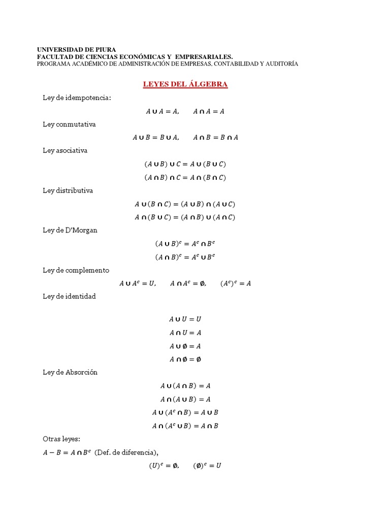 Leyes Del Álgebra de Conjuntos | PDF
