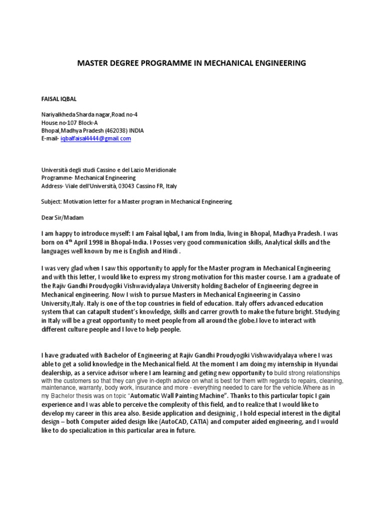 Motivation Letter | PDF | Engineering | Cognition