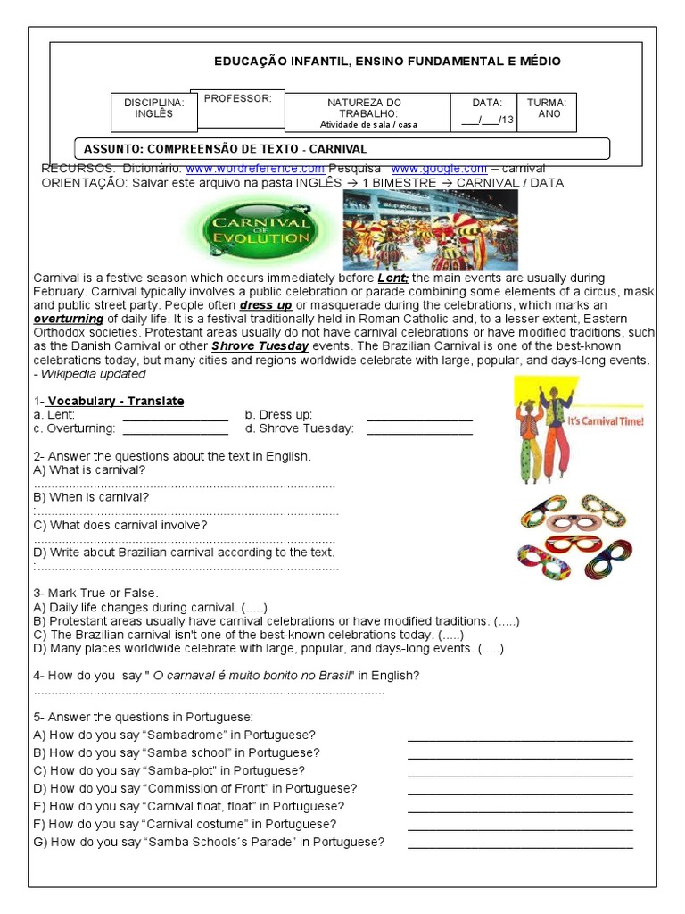 Carnival Reading Comprehention-2 | PDF | Carnival | Entertainment Events