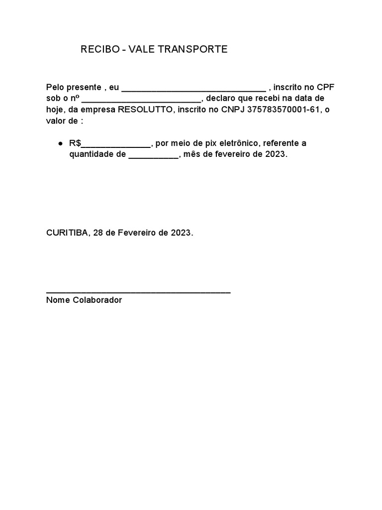 Recibo de Vale Transporte 2023 | PDF