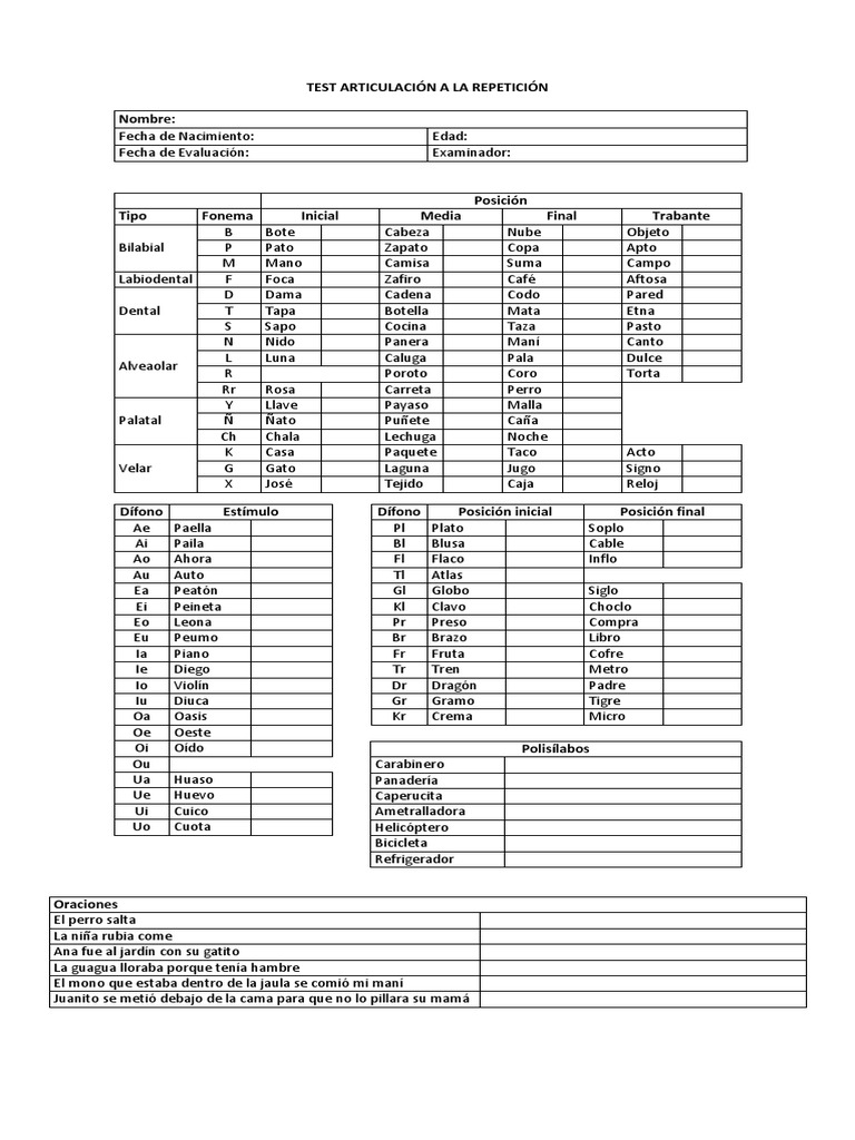 Tar Test de Articulación A La Repetición | PDF