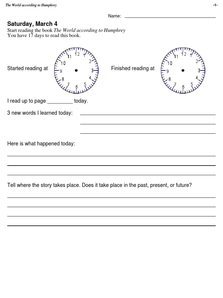 Reading Log for Humphrey's Journey | PDF