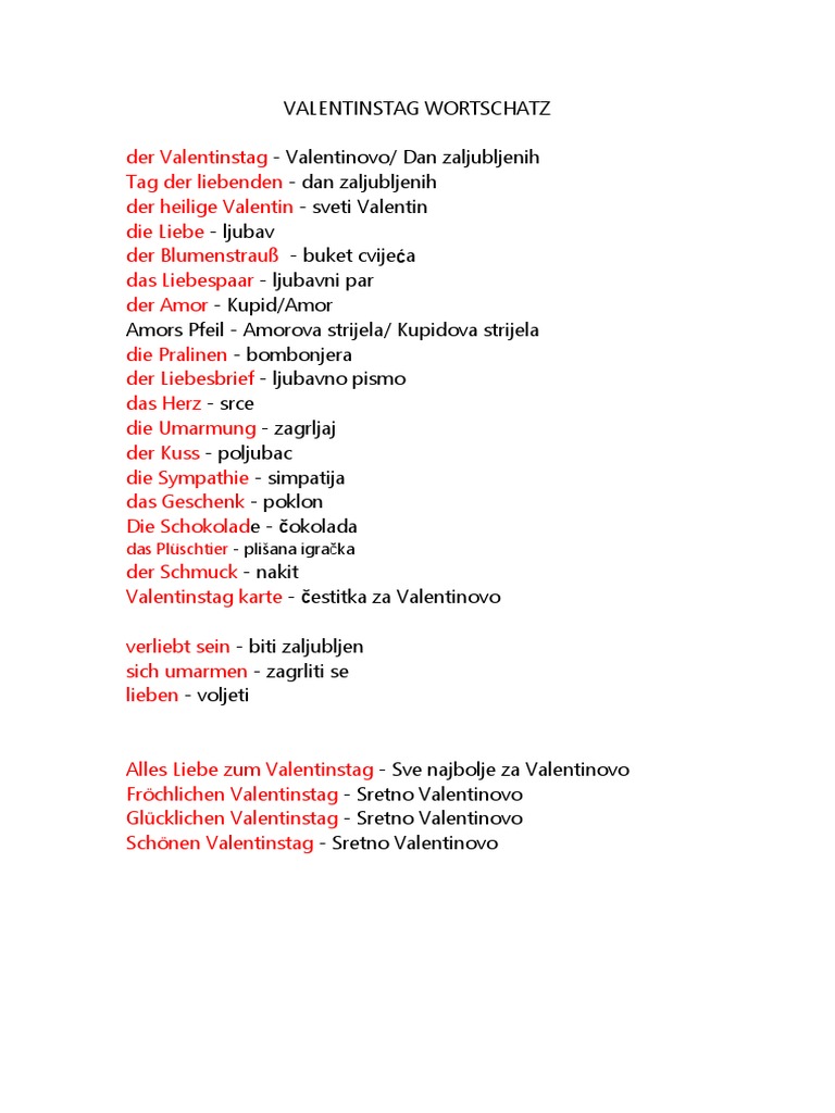 Valentinstag - Wortschatz | PDF