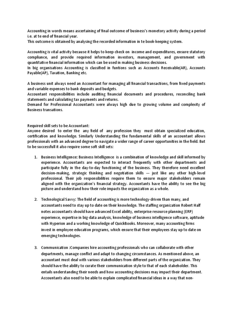 Skills Required For Accountants | PDF | Accounting | Critical Thinking