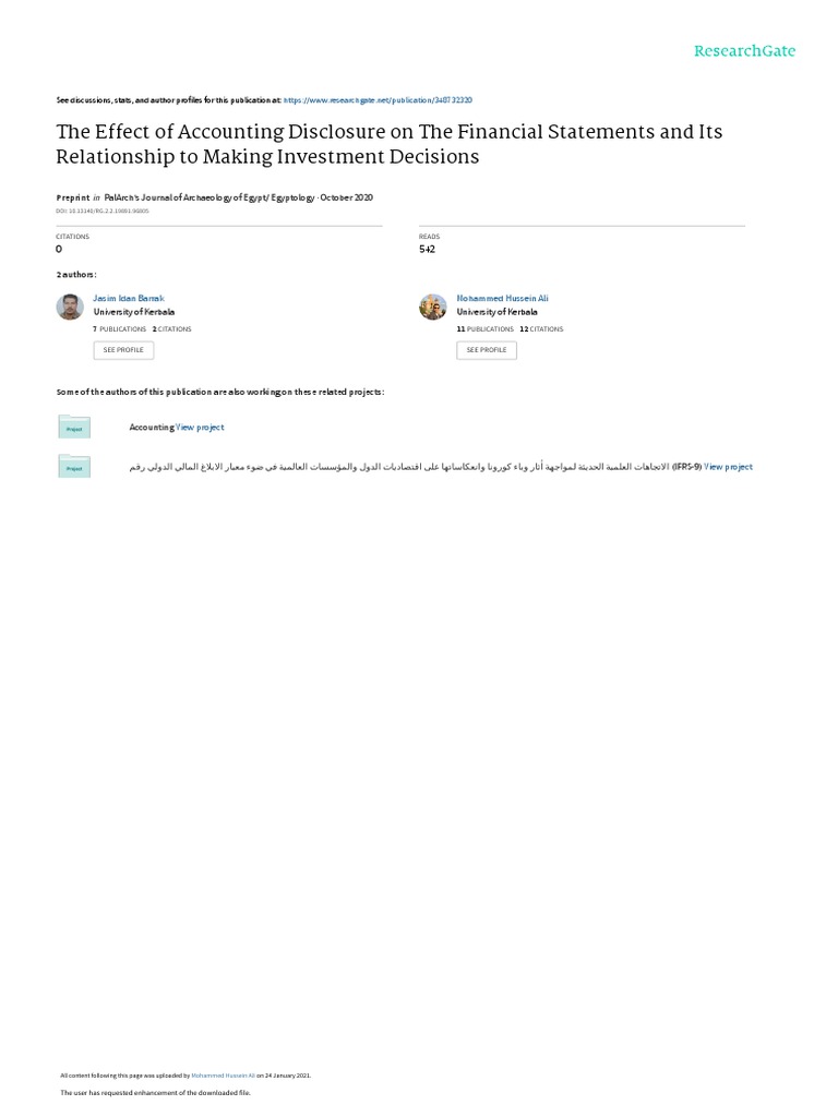 The Effect of Accounting Disclosure On The Financial Statements and Its ...