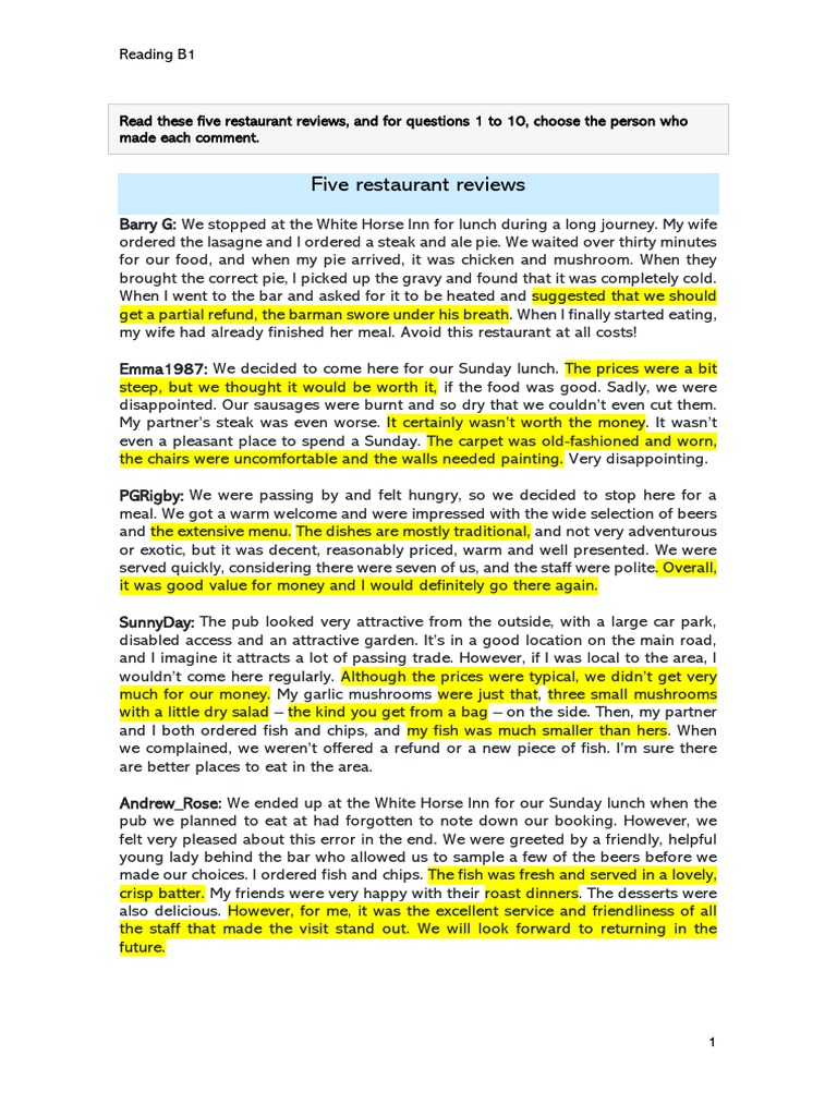 5 Restaurants Review Teacher | PDF | Pub | Restaurants