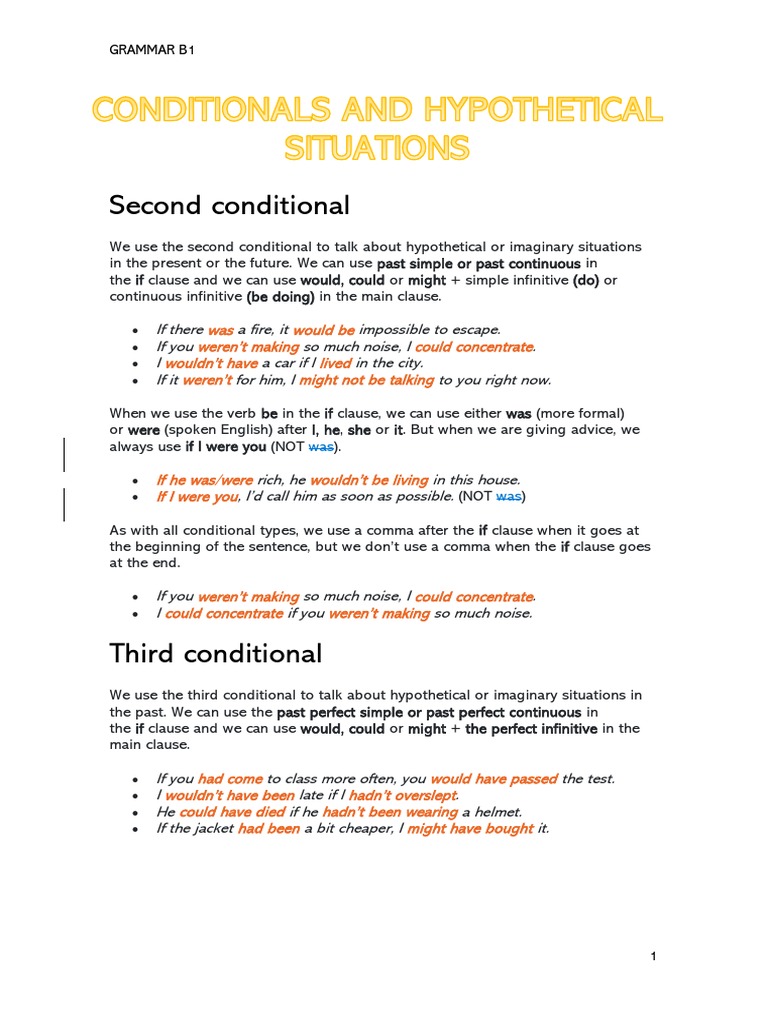 Conditionals hypothetical situations explanation | PDF