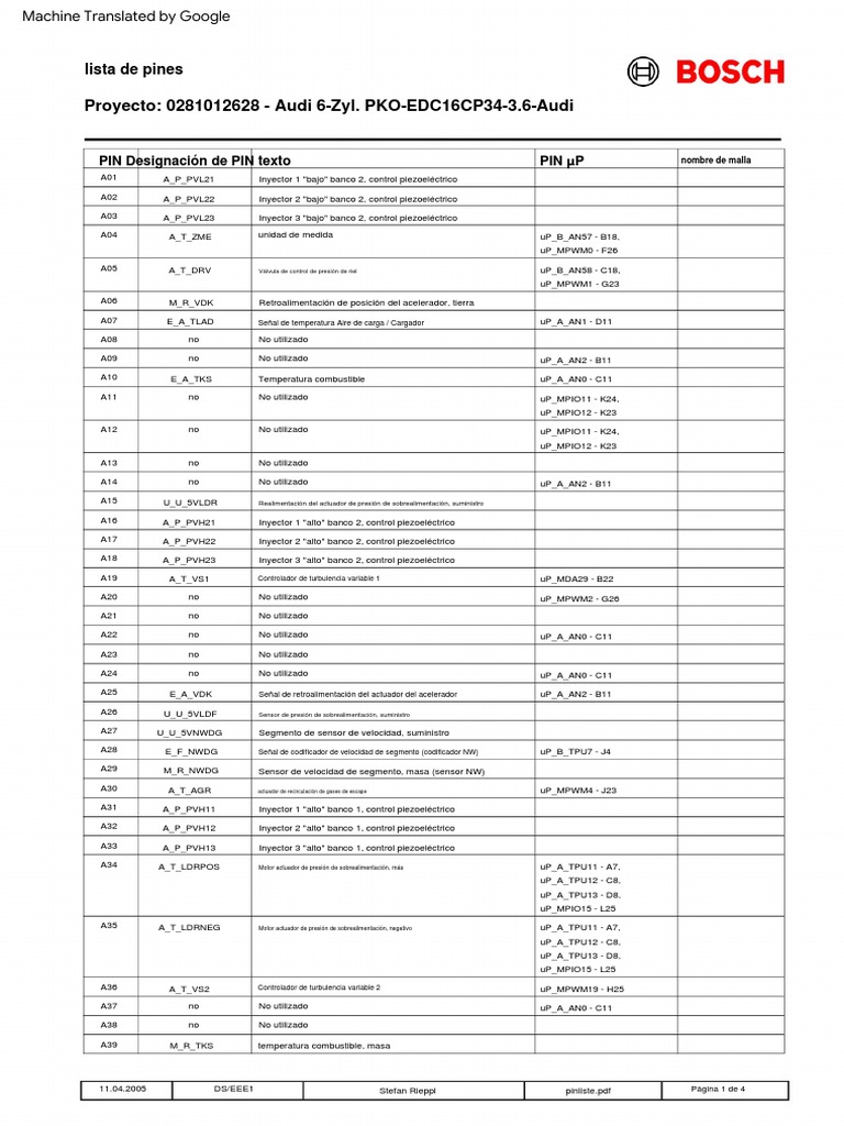 Pinliste EDC16CP34-36 050411 220325 103542 | PDF | Acelerador | Equipo