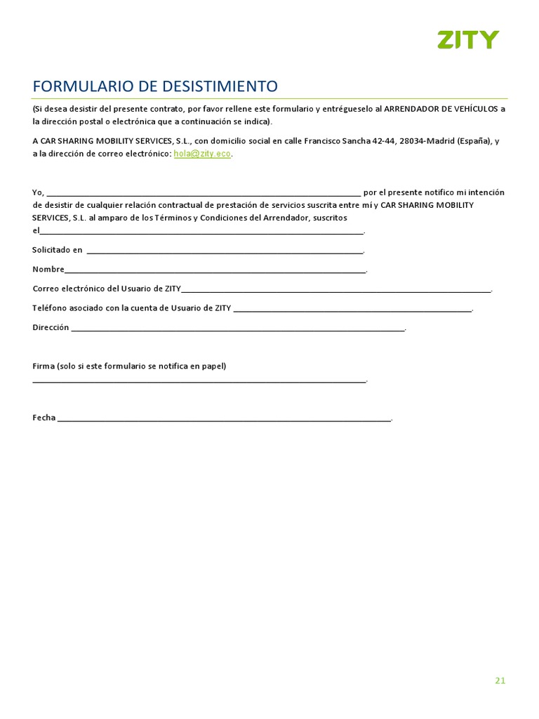 Formulario Desistimiento | PDF