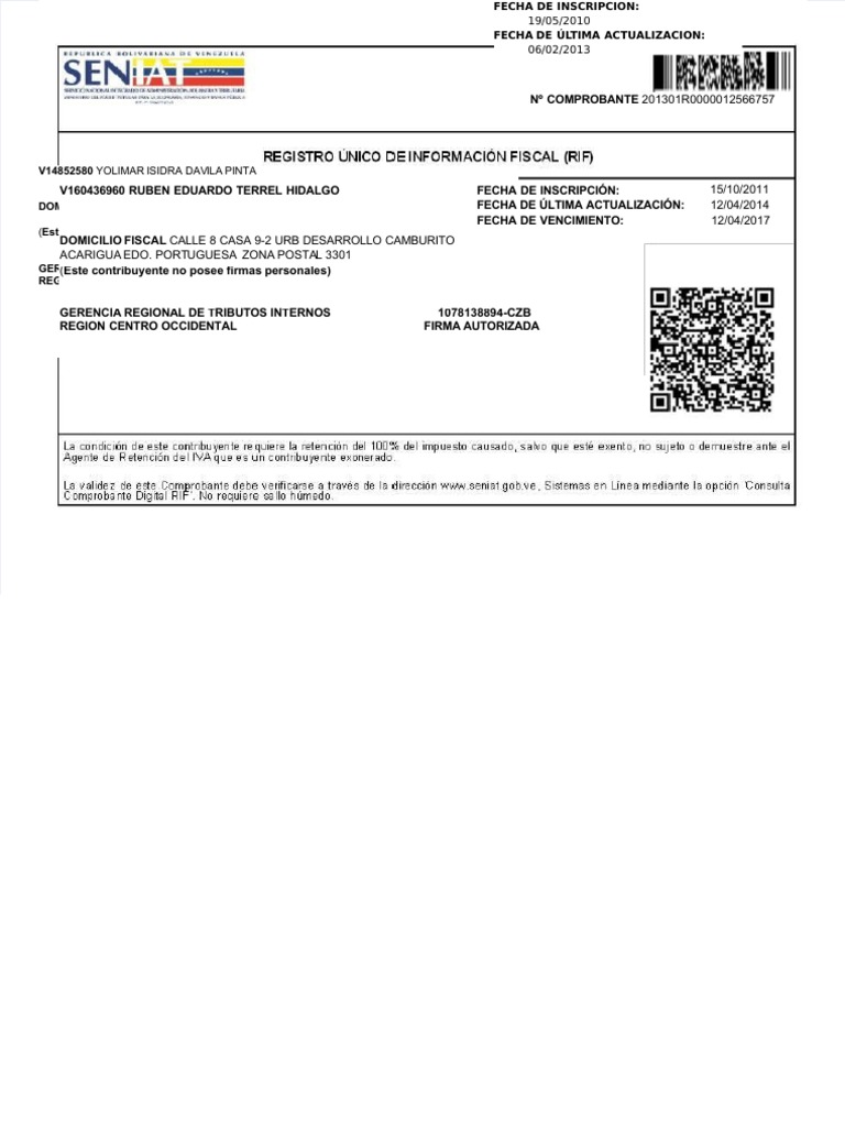 Registro de Contribuyentes en Venezuela | PDF