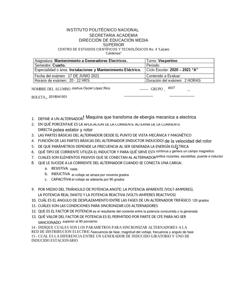 Guia Tercer Examen Generadores 20244 | PDF | Energia electrica ...