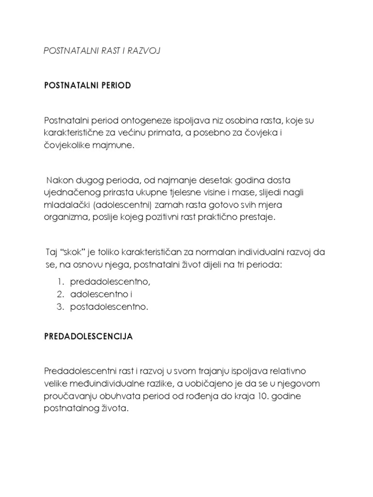 Postnatalni Rast I Razvoj | PDF