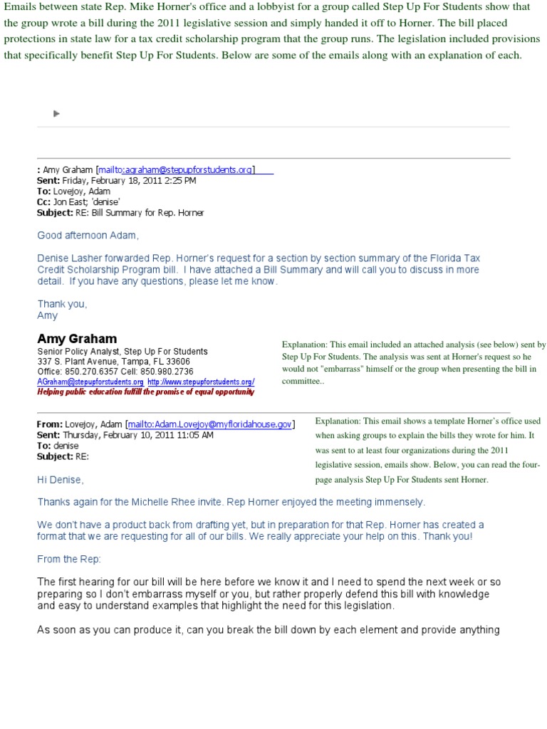 Emails Between Rep. Mike Horner's Office and Step Up For Students | PDF ...