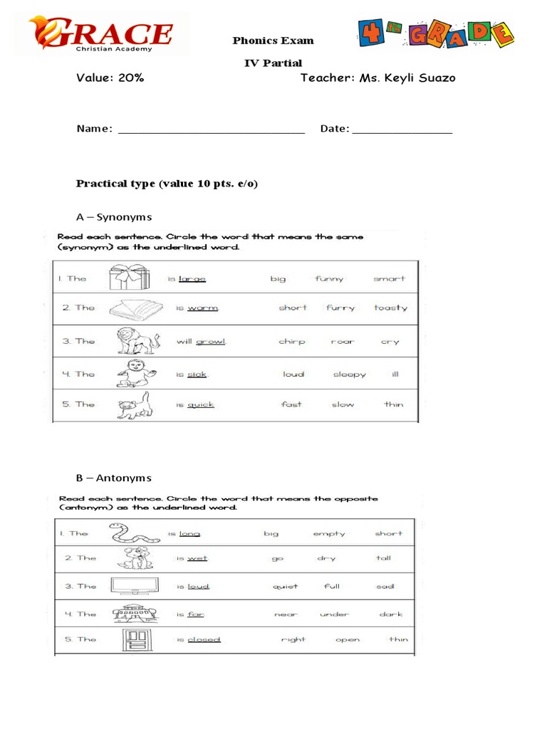 Phonics Exam, IV Partial, (4th Grade) | PDF