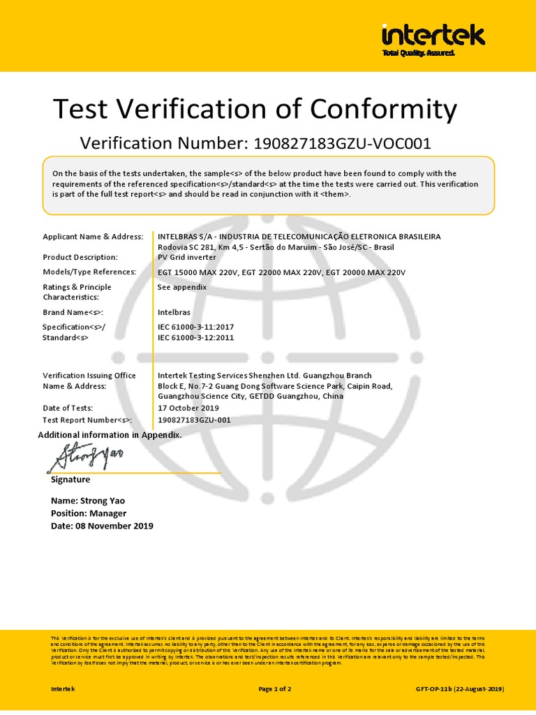 Certificado EMC - EMC - EGT 15000 22000 MAX 220 V | PDF | Mains Electricity | Electrical Engineering