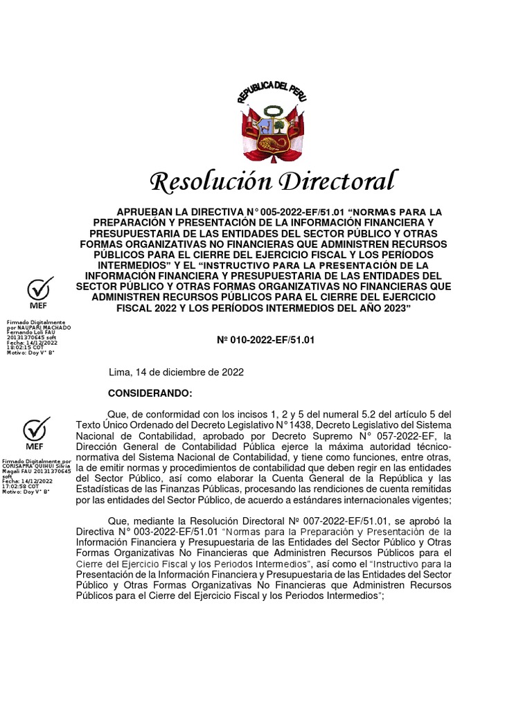 Directiva 005-2022-EF/51.01 Finanzas Públicas | PDF | Contabilidad ...