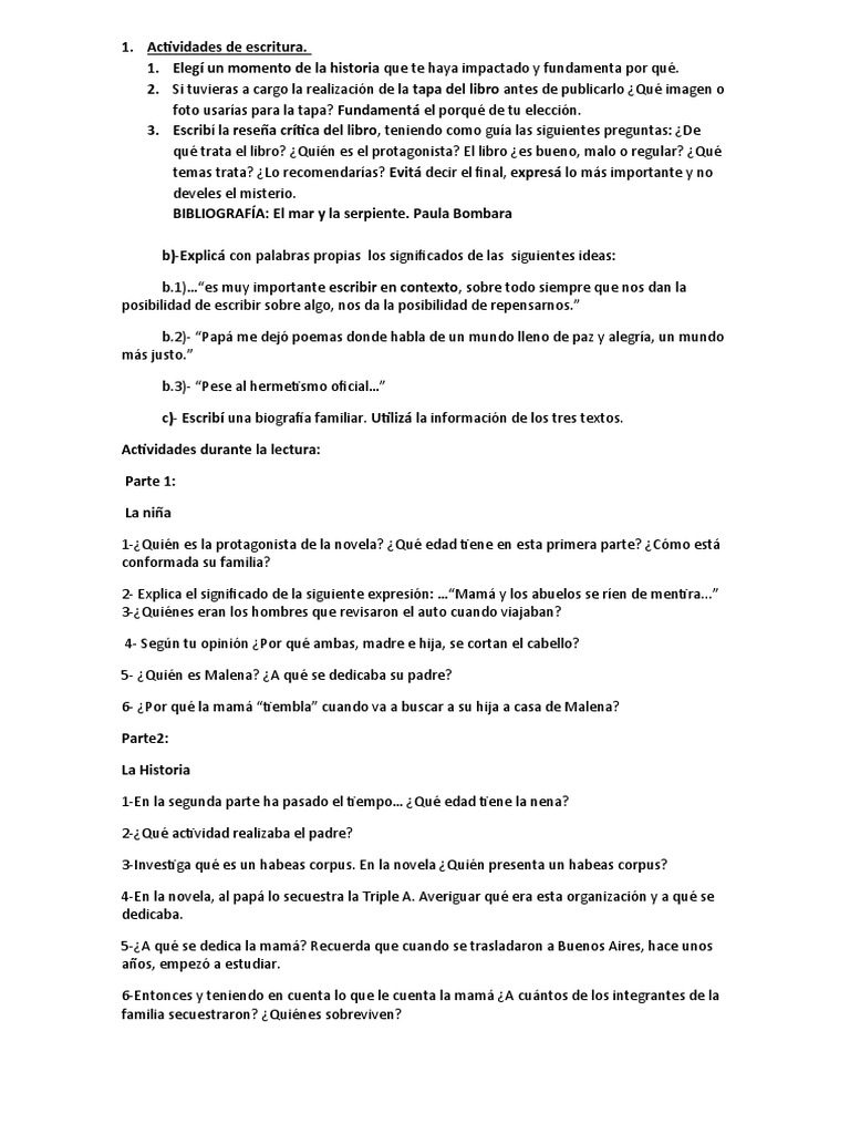 Actividades El Mar y La Serpiente. | PDF | Libros