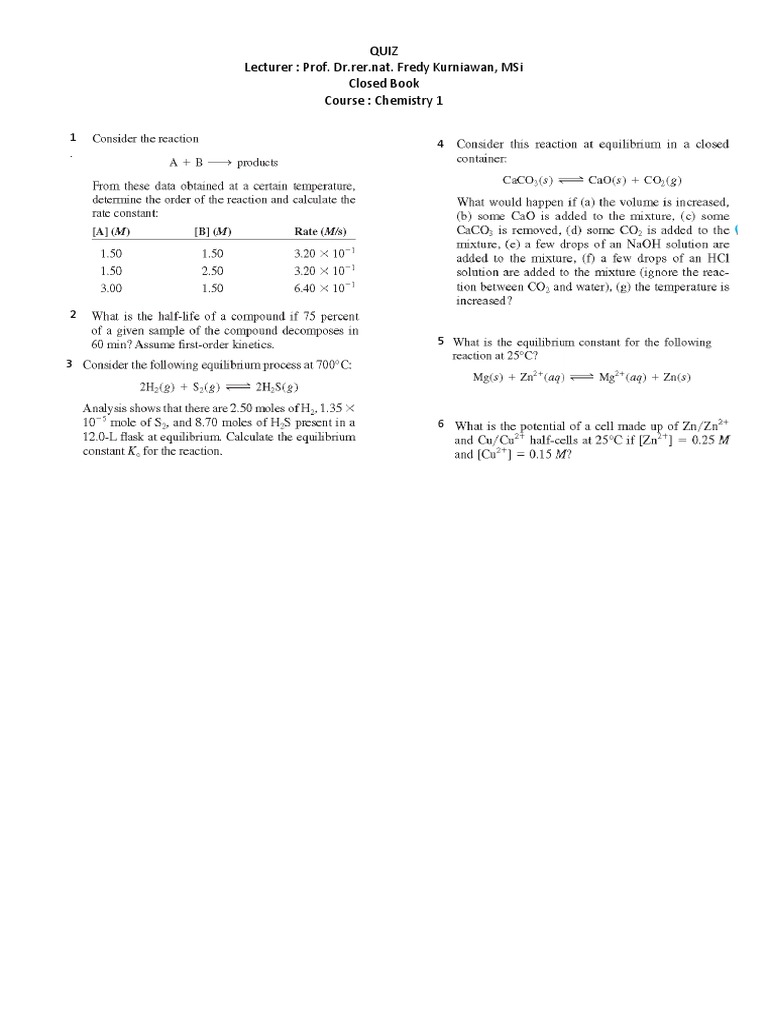 Quiz 2 Chemistry 1 | PDF