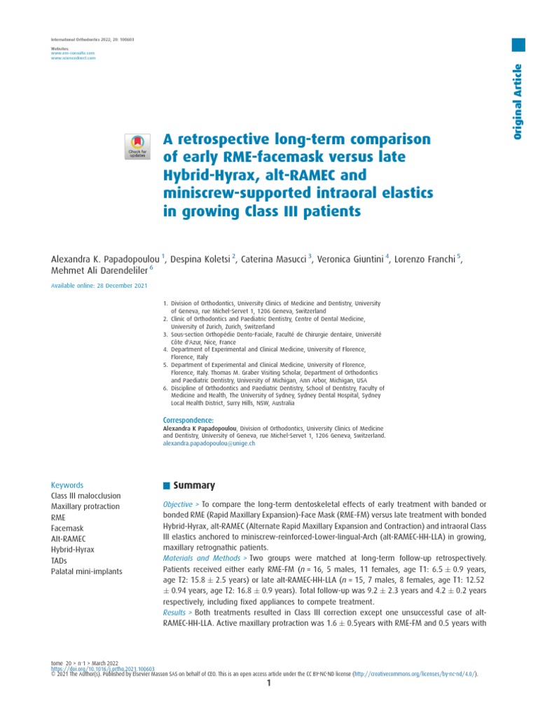 A Retrospective Long-Term Comparison of Early RME-facemask Versus Late ...