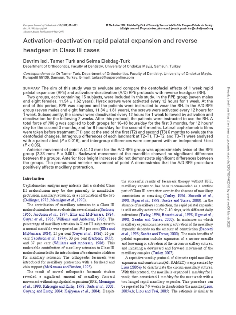 Activation-Deactivation Rapid Palatal Expansion and Reverse Headgear in ...
