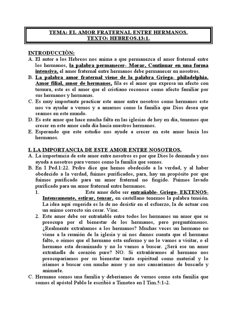 El Amor Fraternal Entre Hermano | Descargar gratis PDF | Amor | Pablo ...