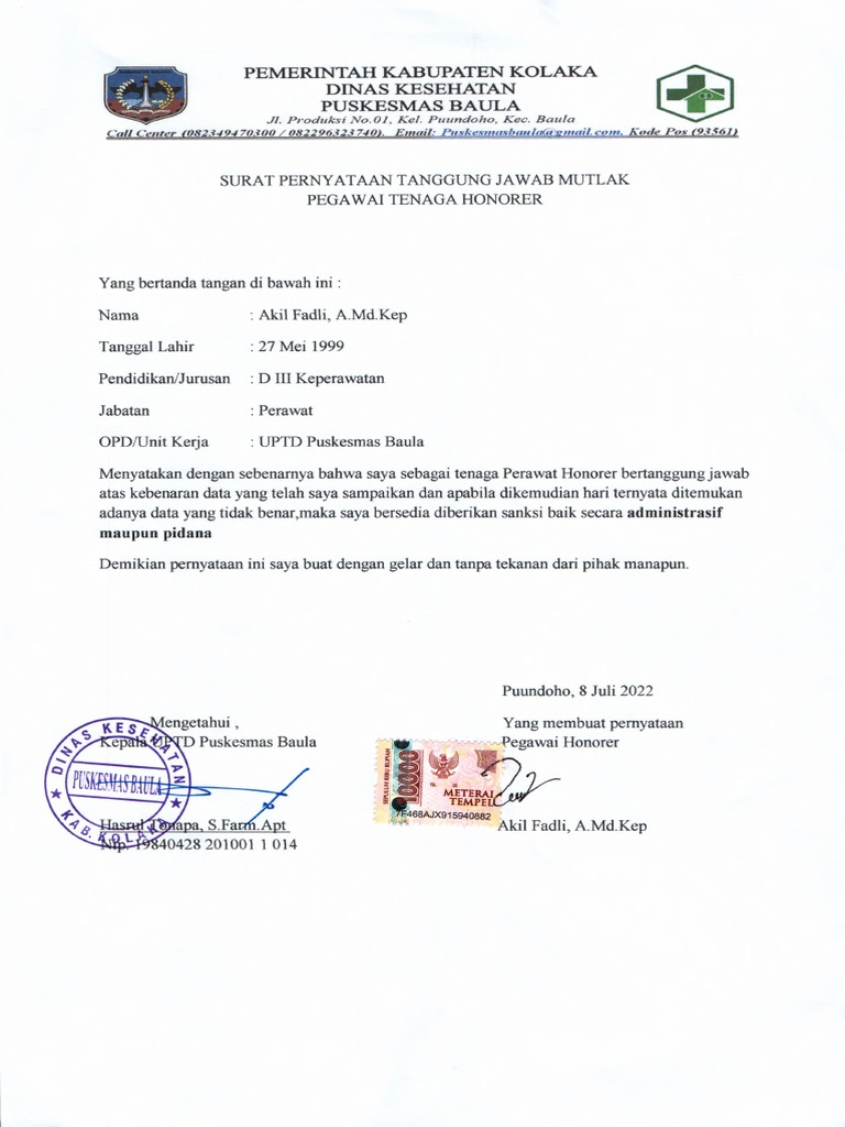 Surat Pernyataan Tanggung Jawab Mutlak PTN | PDF