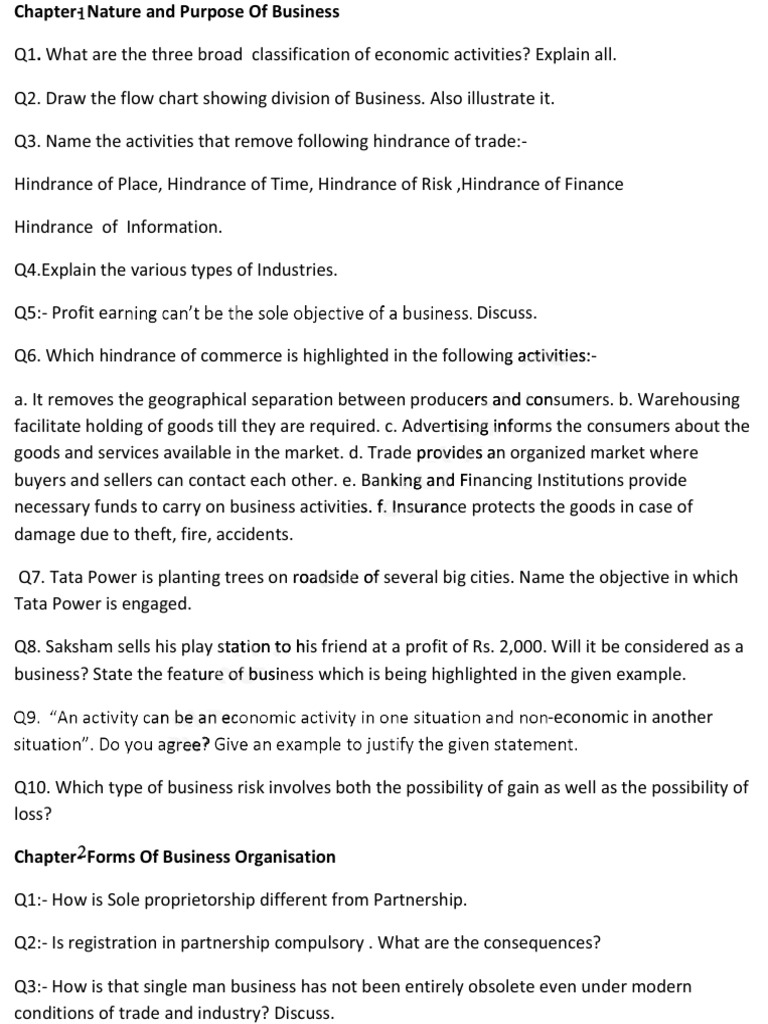 CBSE Class 11 Business Studies-Question Bank | PDF