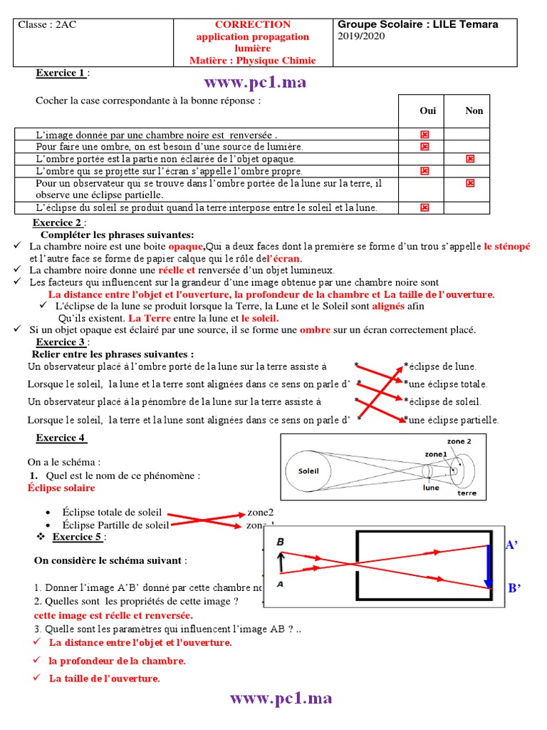 Exercices sur la propagation de la lumière | PDF | Ombre | Éclipse solaire