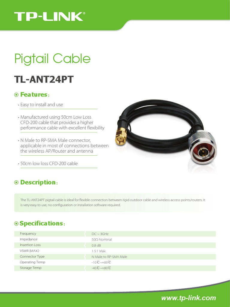 TL-ANT24PT - V1 - Datasheet Cable Pigtail | PDF | Wireless Access Point ...