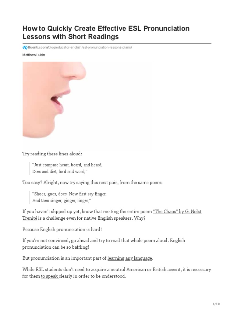 Esl Pronunciation Lessons Plans | PDF | English As A Second Or Foreign ...