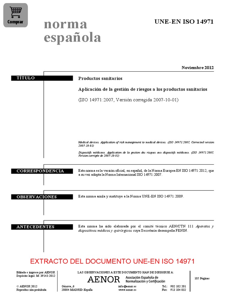 (Ex) Une-En Iso 14971 2012 | PDF | Evaluación del ciclo de vida
