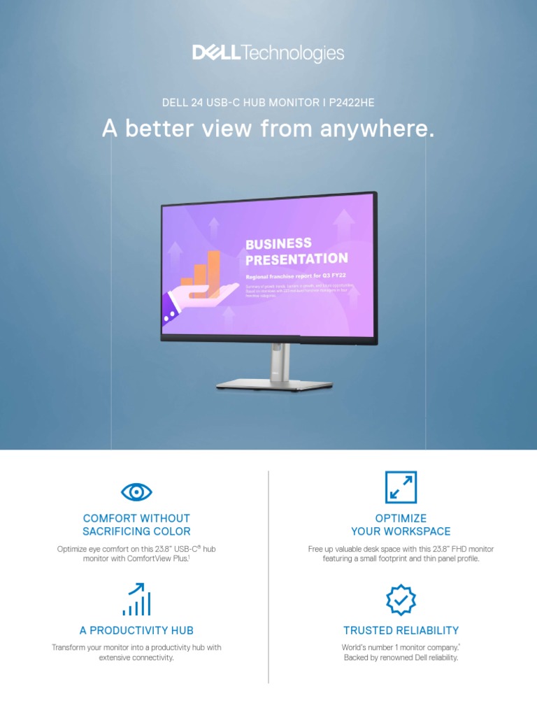 Dell 24 Usb C Hub Monitor P2422he Datasheet | PDF | Computer Monitor | Hdmi