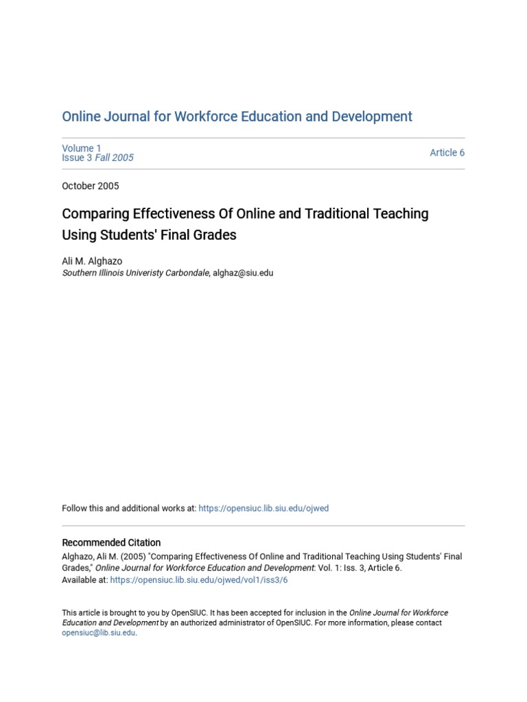 Comparing Effectiveness Of Online And Traditional Teaching Using Pdf Distance Education