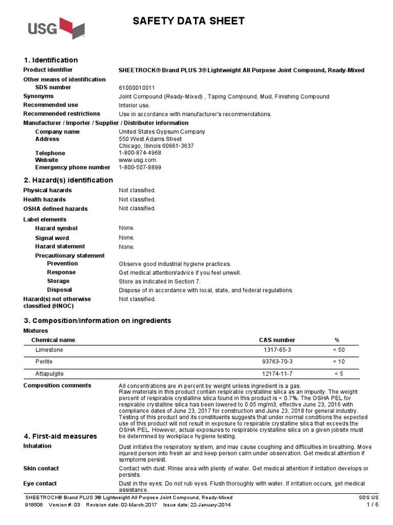Usg Sheetrock Plus 3 Lightweight All Purpose Ready Mixed Joint Compound ...