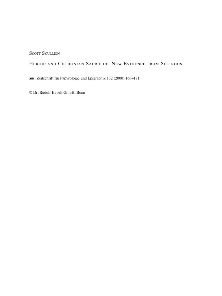 Heroic and Chthonian Sacrifice - New Evidence From Selinous | PDF ...